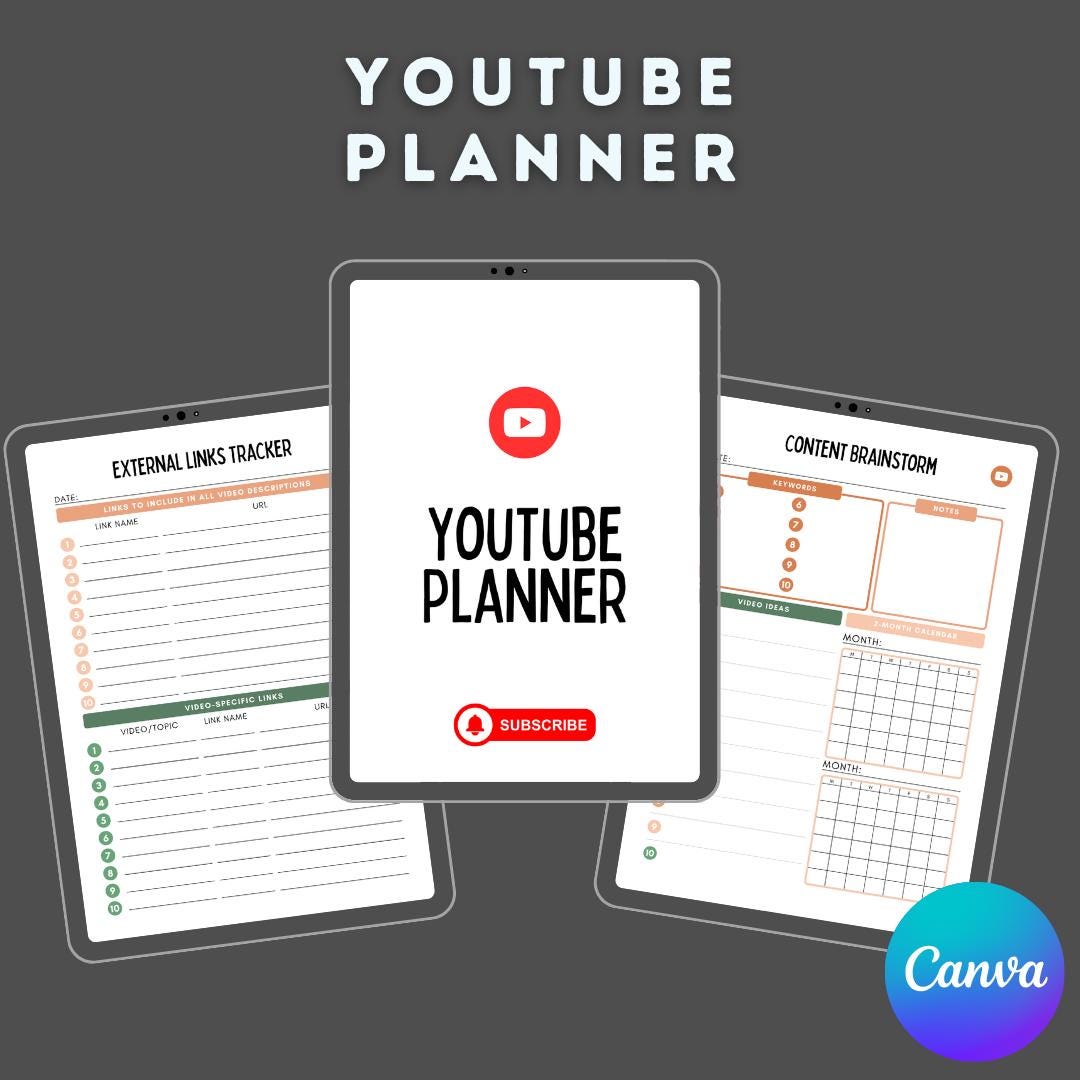 Youtube Content Planner Canva Template | Editable Video Planning Sheet ...