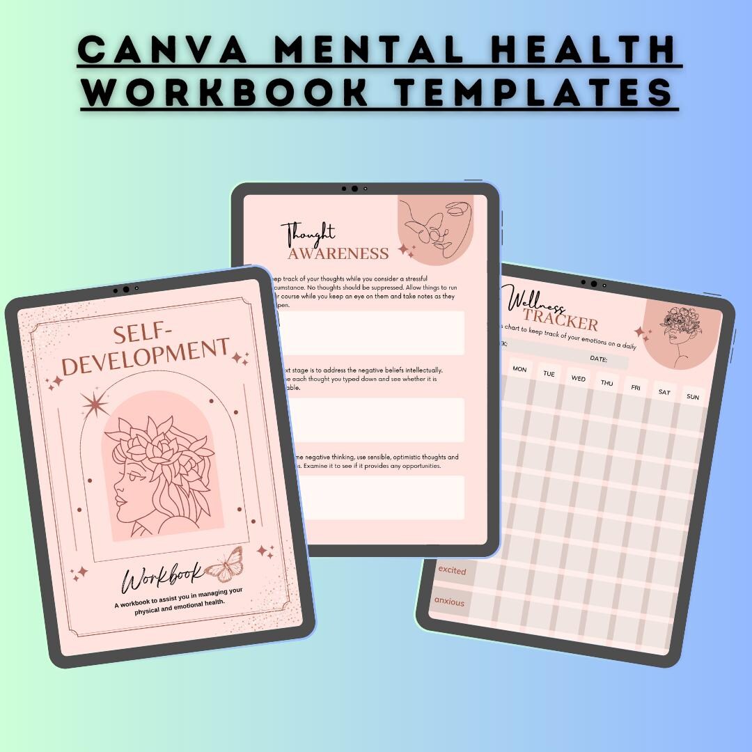 Canva Mental Health Workbook Templates Editable Self-care, Therapy ...