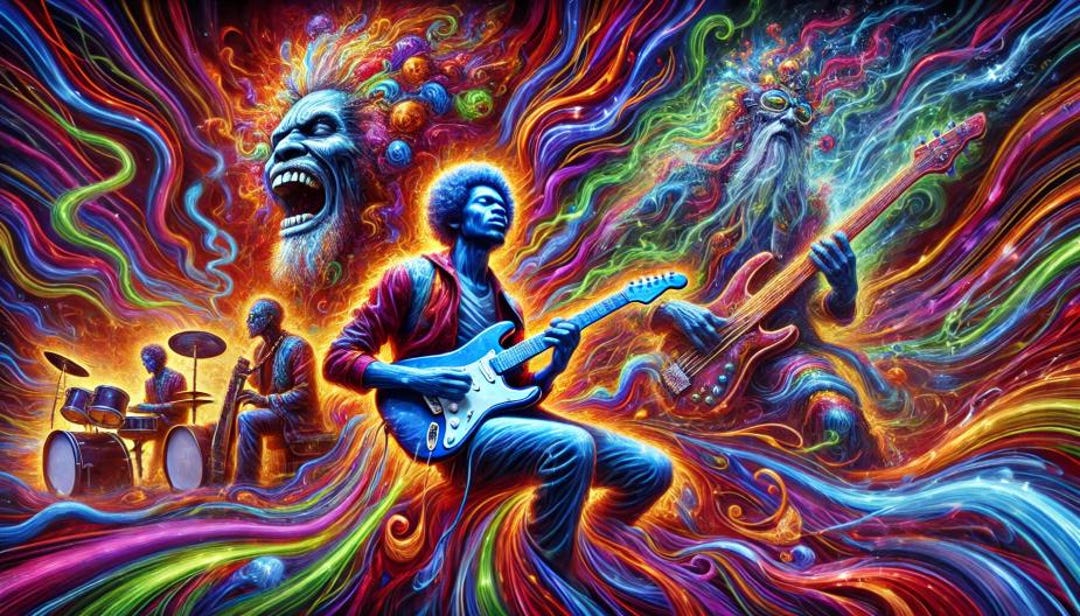 Afro Funk Rock Band Canvas Art: Psychedelic Musician Wall Print (36x24 ...