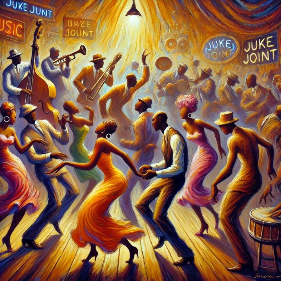 Vivid African American Art Depicting a 1930s Juke Joint, Highlighting ...