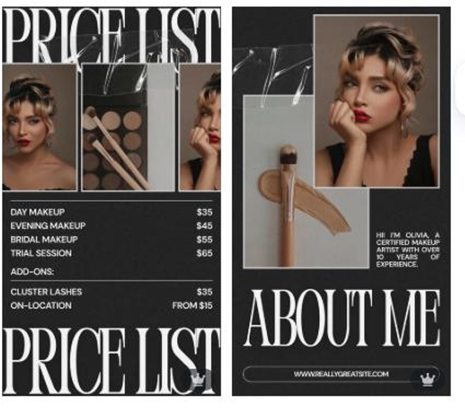 Makeup Artist Price List | Salon About Me Sheet (digital Download) - Etsy