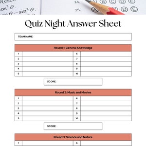 Trivia Answer Sheets - Printable Quiz Sheets for Game Nights - Fun ...