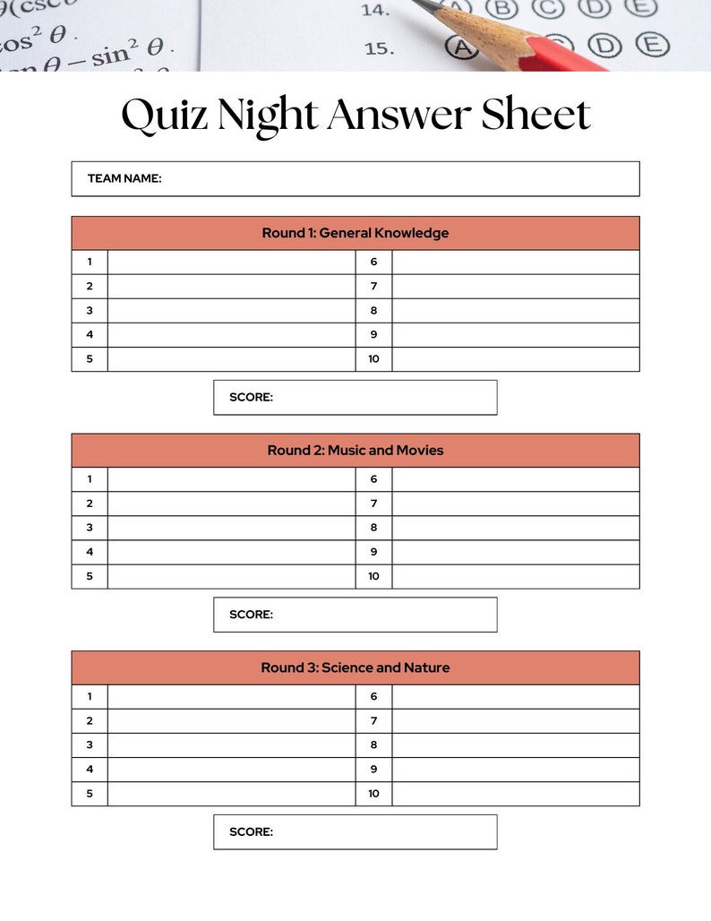 Trivia Answer Sheets - Printable Quiz Sheets for Game Nights - Fun ...