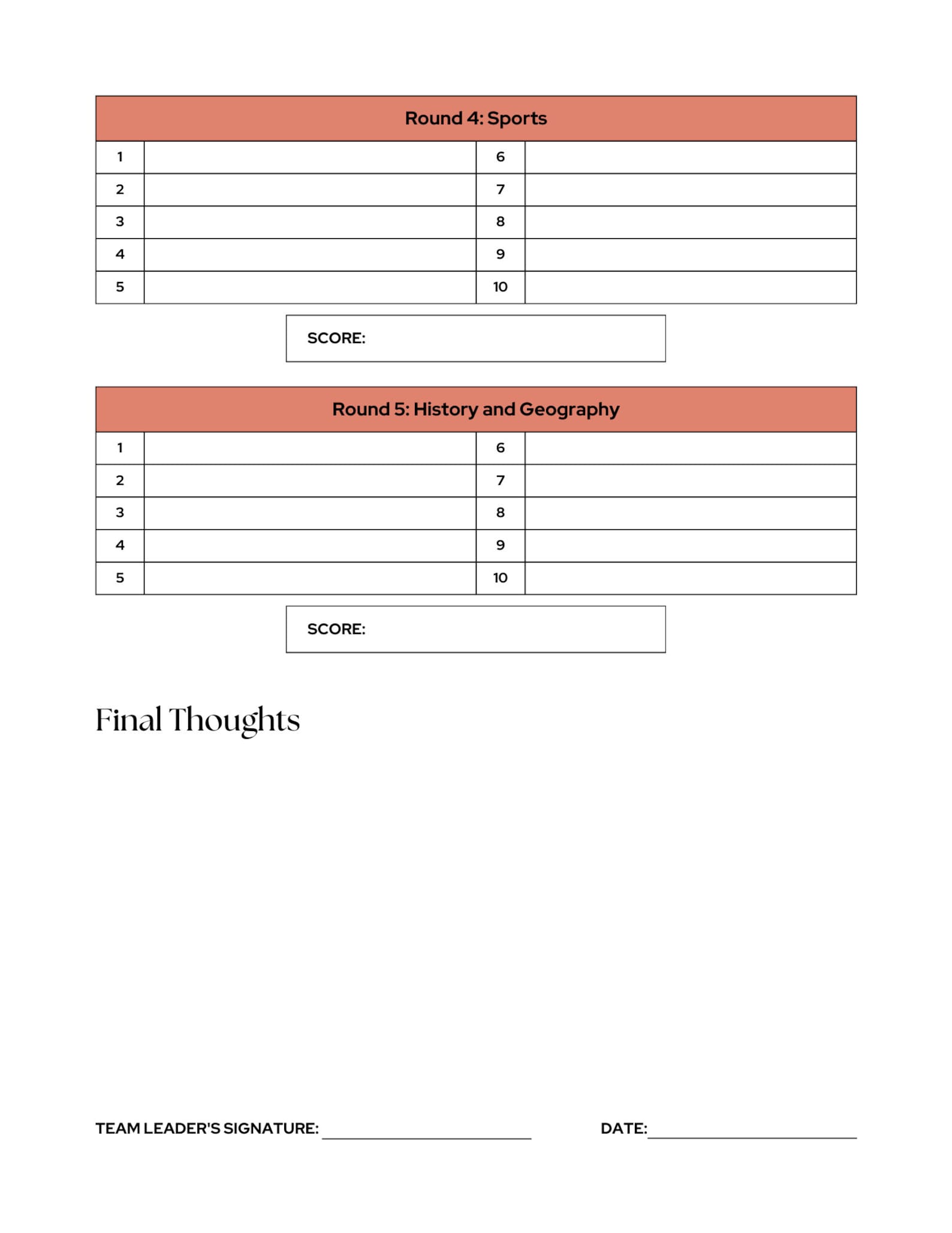 Trivia Answer Sheets - Printable Quiz Sheets for Game Nights - Fun ...