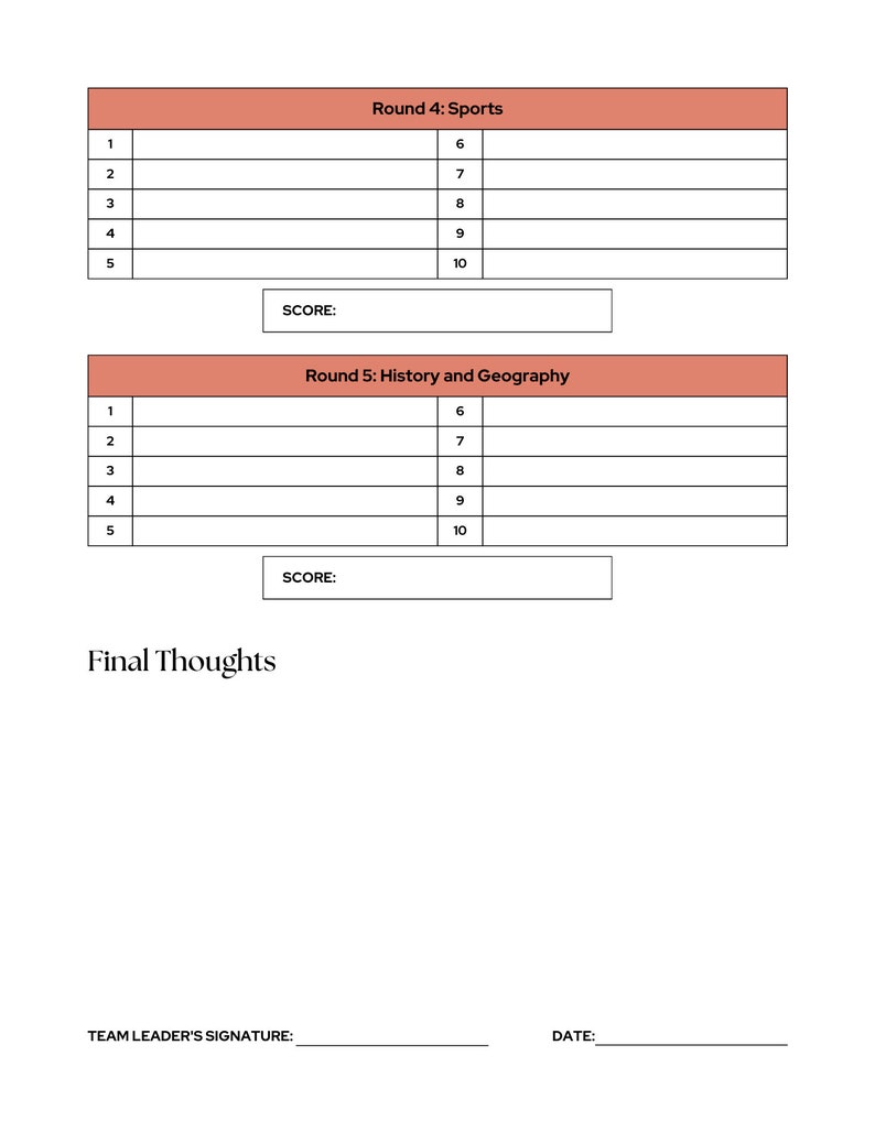 Trivia Answer Sheets - Printable Quiz Sheets for Game Nights - Fun ...