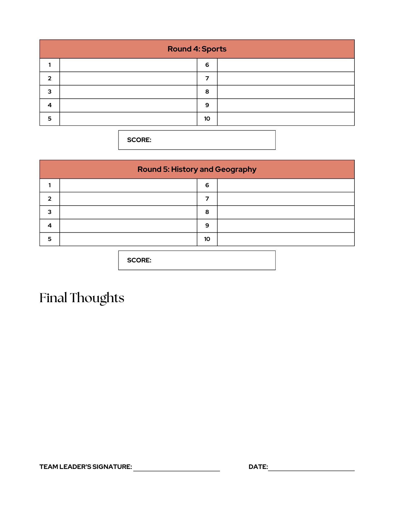 Trivia Answer Sheets - Printable Quiz Sheets for Game Nights - Fun ...