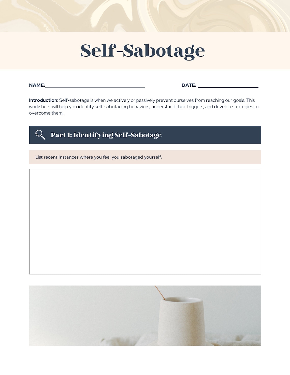 Self-sabotage Worksheet Self Awareness Mental Health Digital Download ...