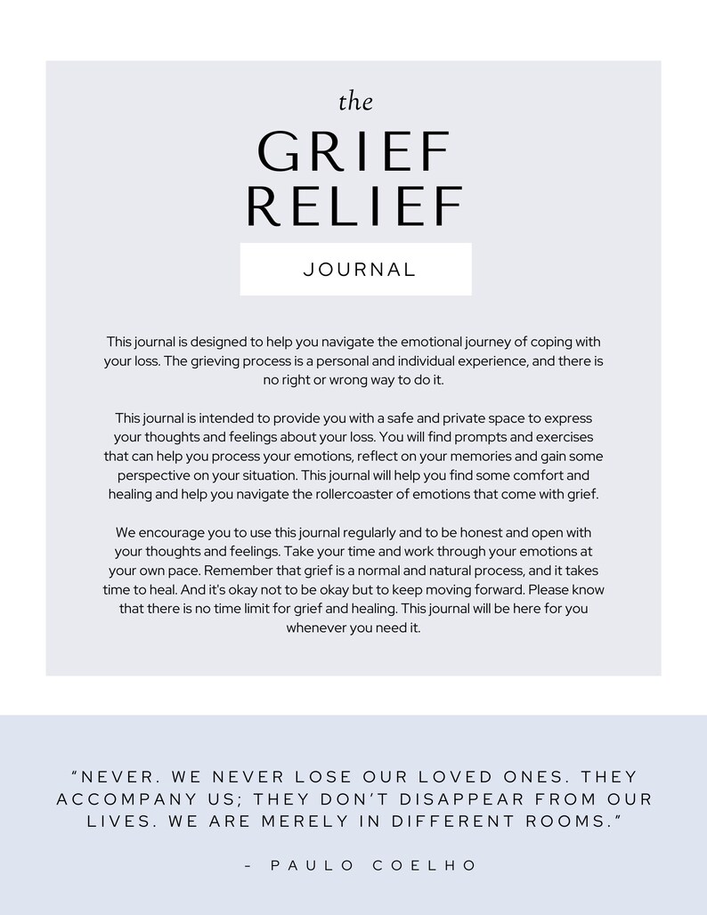 Printable Grief Journal Mental Health Counselling Bereavement Journal ...