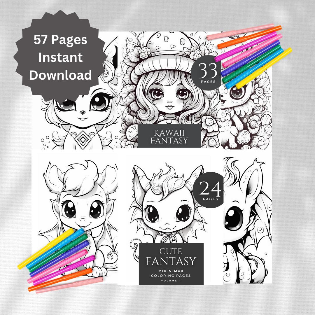 Kawaii Coloring Pages 50 Pages Cute Coloring Pages for Kids and Adults ...