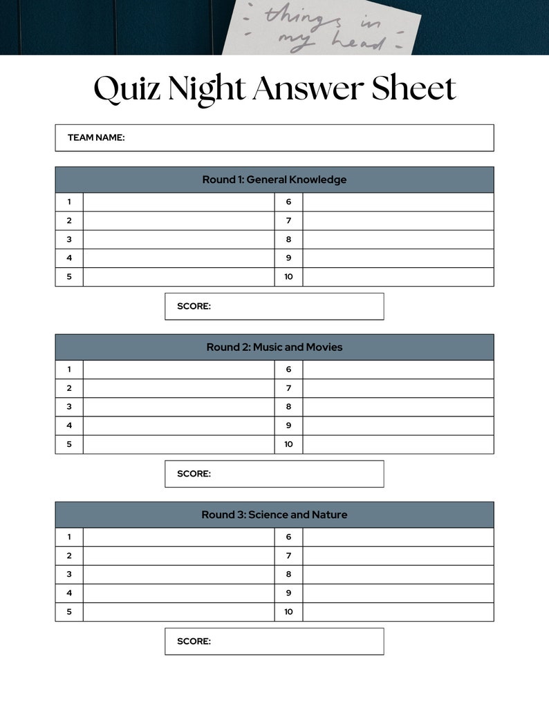 Trivia Answer Sheets - Printable Quiz Sheets for Game Nights - Fun ...
