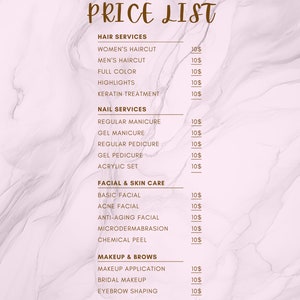 Editable Nail Salon Price List Template Edit in Canva Beauty Salon Price List Template - Etsy