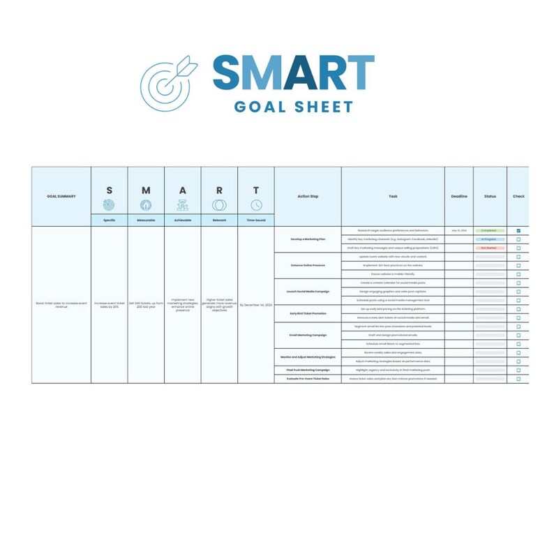 SMART Goal Setting Template, Objectives Tracking Spreadsheet, Excel ...