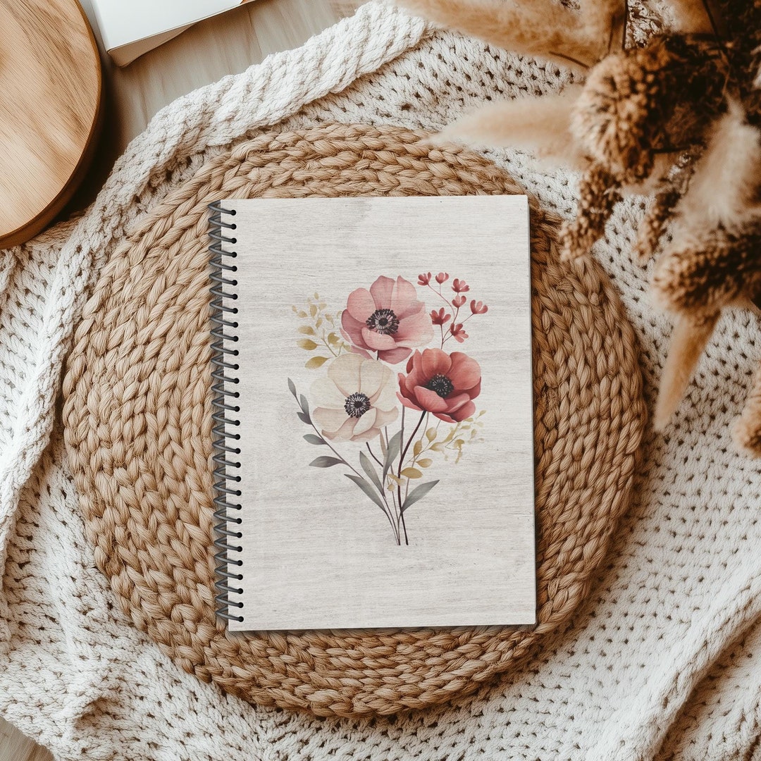 Spiritual Lined Spiral Bound Notebook Journal, Pink Wildflowers on ...