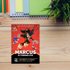 Shadow the Hedgehog Invitation, Boys Birthday Party Invitation, Sonic ...