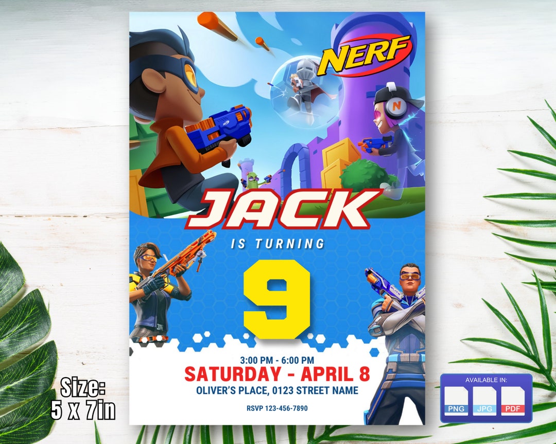 Dart Gun Invitation, Boys Birthday Party, Nerf Digital Invitation, Kids ...
