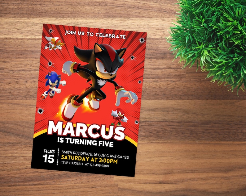 Shadow the Hedgehog Invitation, Boys Birthday Party Invitation, Sonic ...