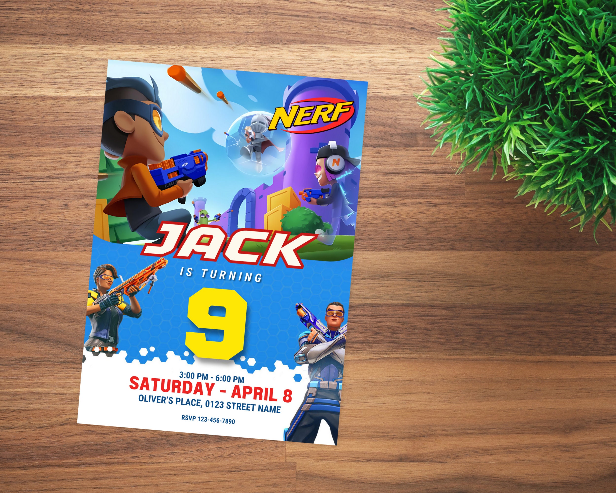 Dart Gun Invitation, Boys Birthday Party, Nerf Digital Invitation, Kids ...