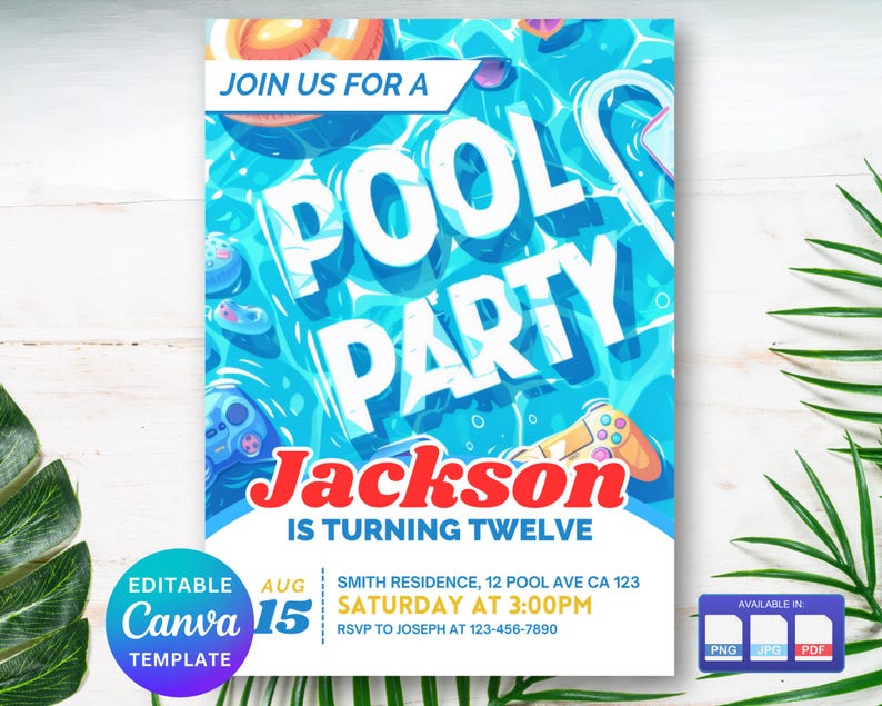 Pool Party Birthday Invitation, Summer Birthday Party, Kids Birthday ...