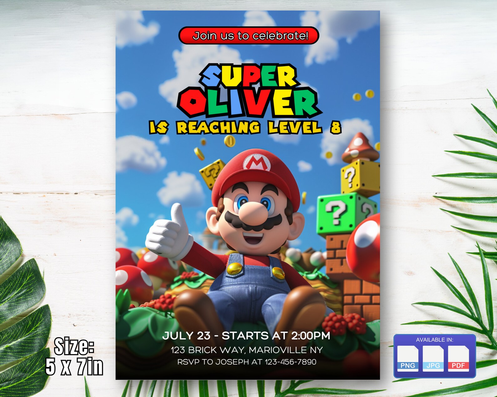 Editable Super Mario Birthday Invitation, Mario Bros Birthday Party ...
