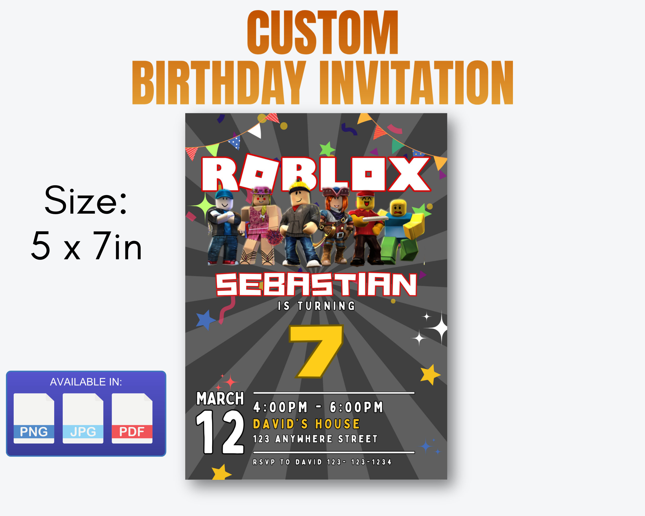 Editable Roblox Invitation, Roblox Boys Birthday Party Digital ...