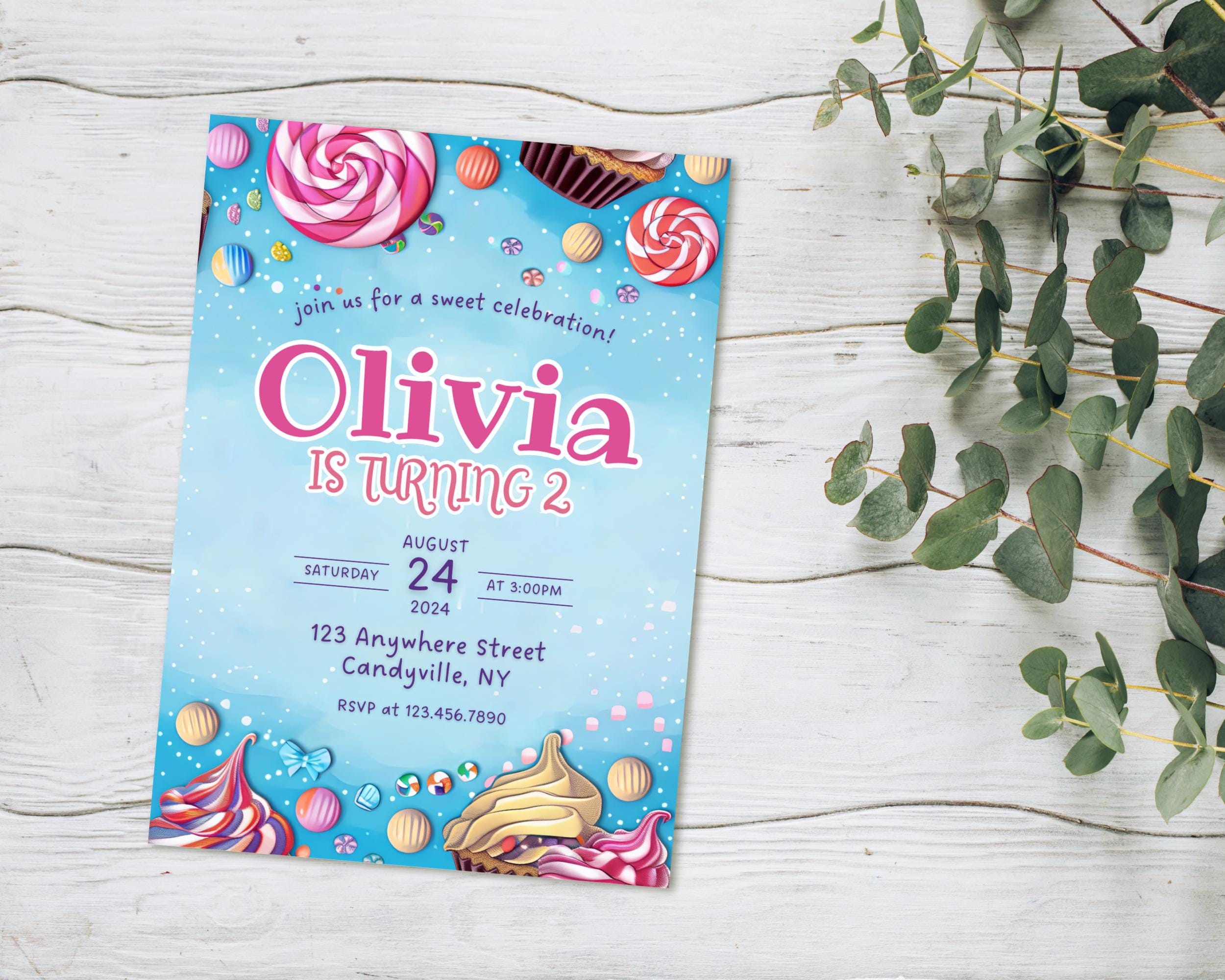 Candy Birthday Invitation, Candy Land Theme Birthday, Two Sweet Party ...