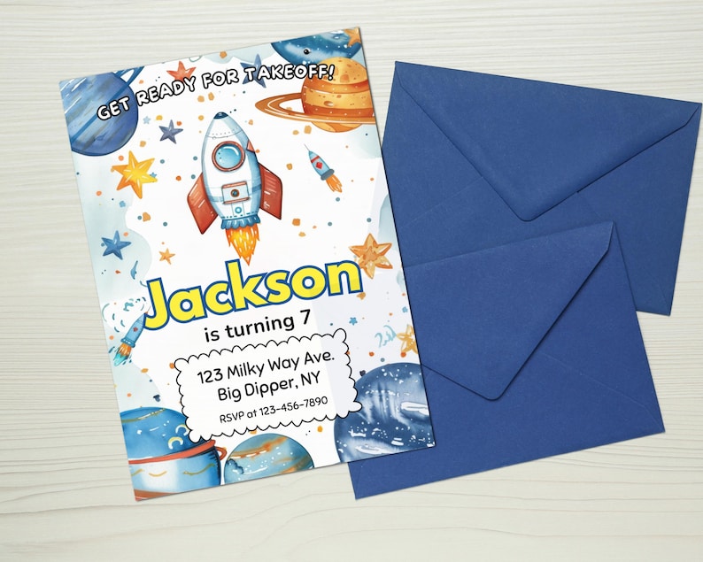 Spaceship Birthday Invitation, Rocket Space Theme Birthday, Party ...