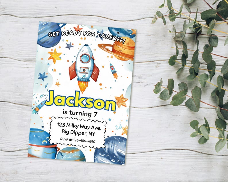 Spaceship Birthday Invitation, Rocket Space Theme Birthday, Party ...