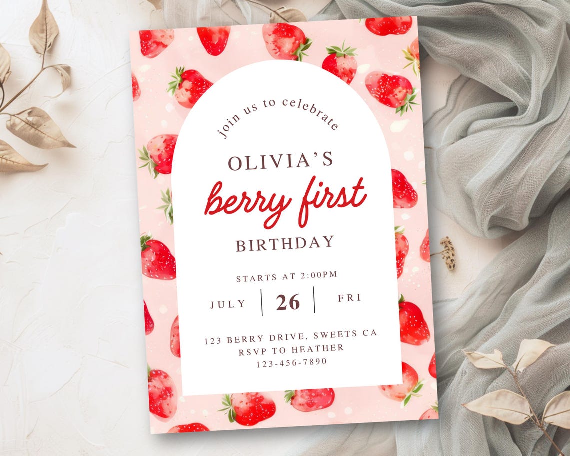 Editable Berry Birthday Invitation, Sweet Berries Theme Birthday, Party ...