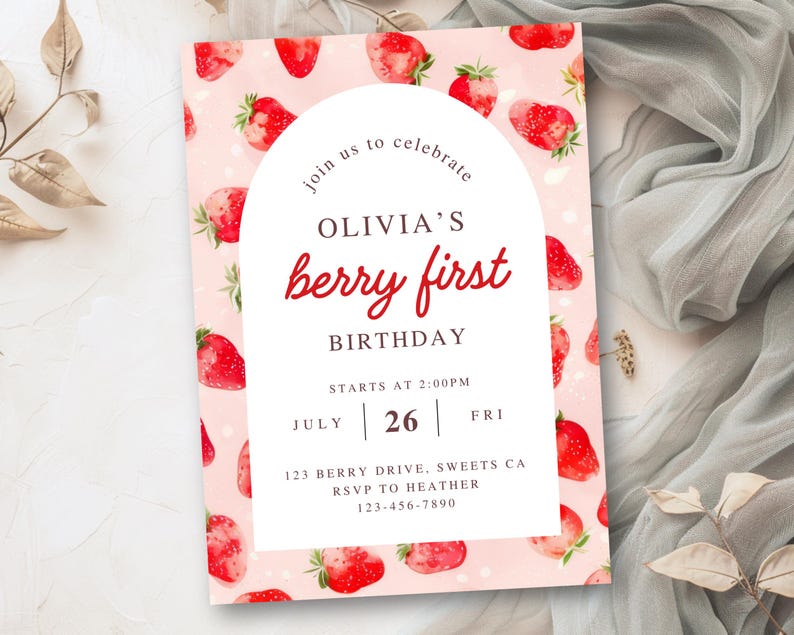 Editable Berry Birthday Invitation, Sweet Berries Theme Birthday, Party ...