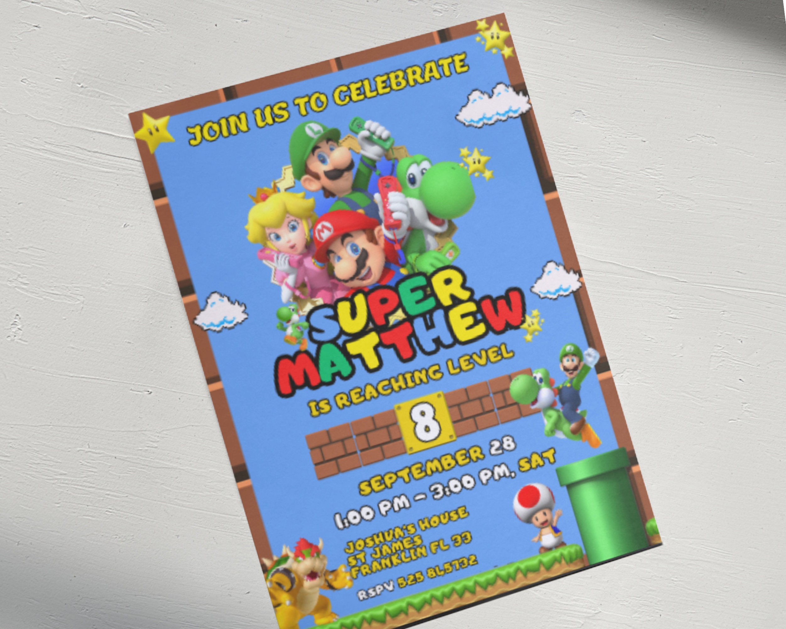 Super Mario Invitation, Super Mario Bros Birthday Party Digital ...