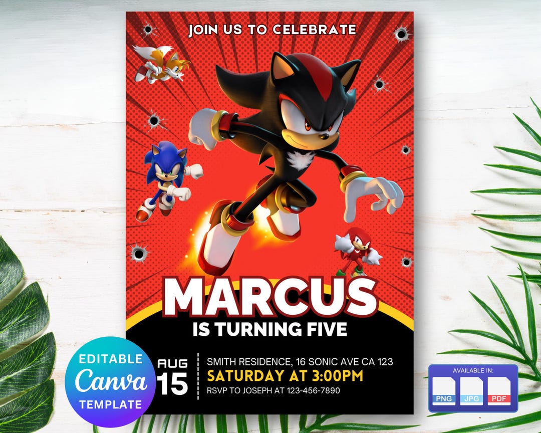 Shadow the Hedgehog Invitation, Boys Birthday Party Invitation, Sonic ...