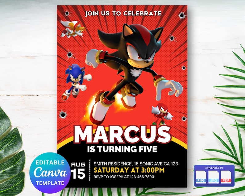Shadow the Hedgehog Invitation, Boys Birthday Party Invitation, Sonic ...