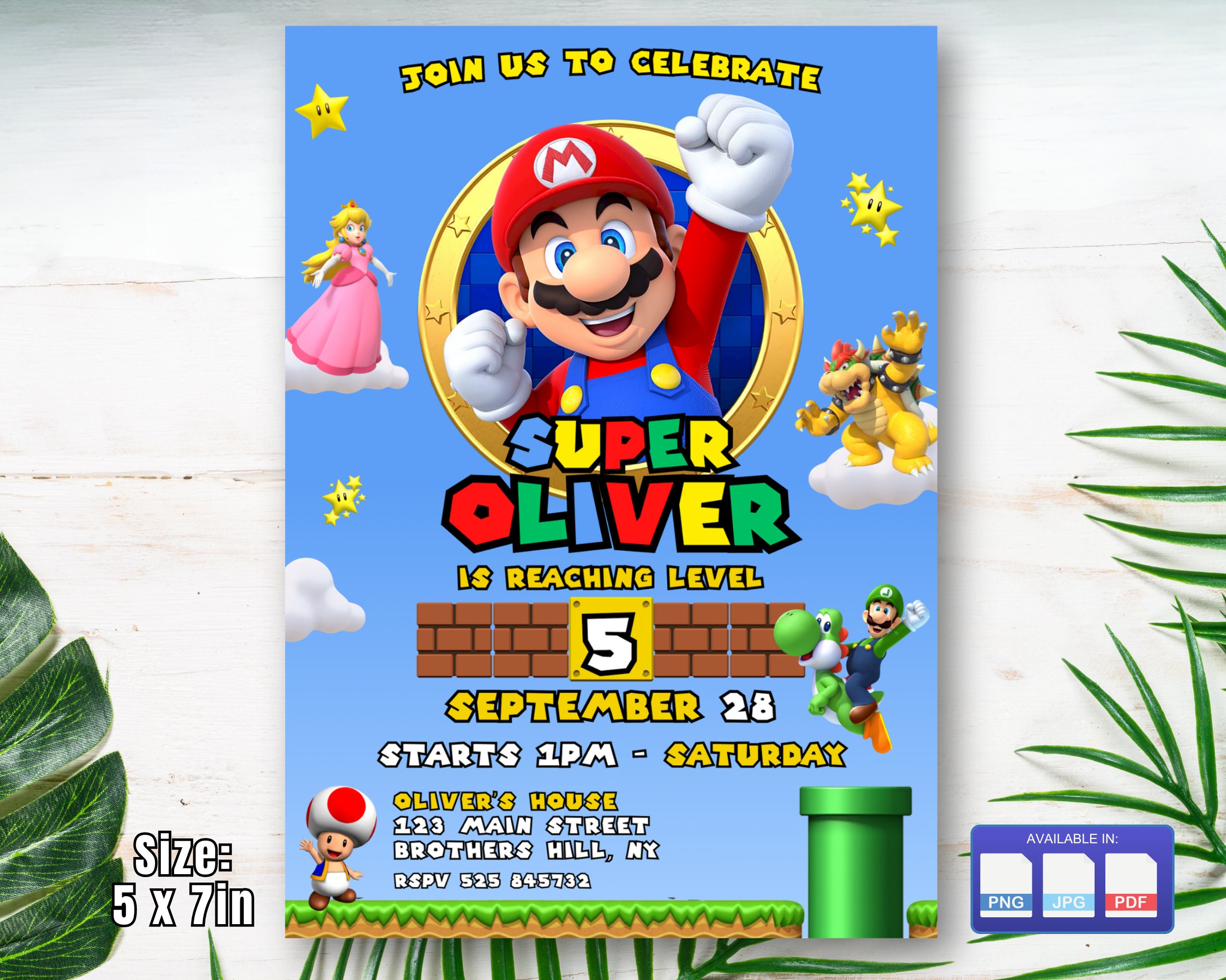 Super Mario Birthday Invitation, Mario Brothers Birthday Party Digital ...