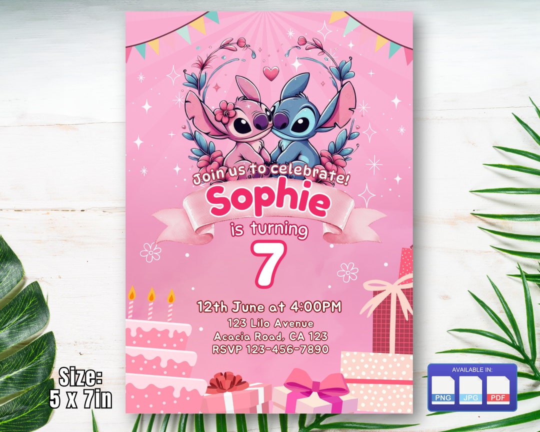 Stitch Birthday Invitation, Stitch Birthday Party Digital Invitation ...