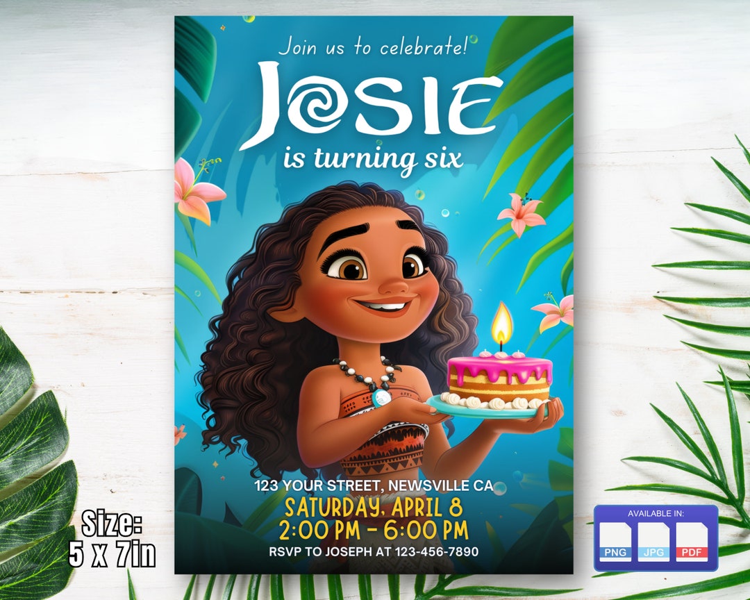 Moana Birthday Invitation, Moana Girls Luau Party, Digital Invitation ...