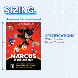 Shadow the Hedgehog Invitation, Boys Birthday Party Invitation, Sonic ...