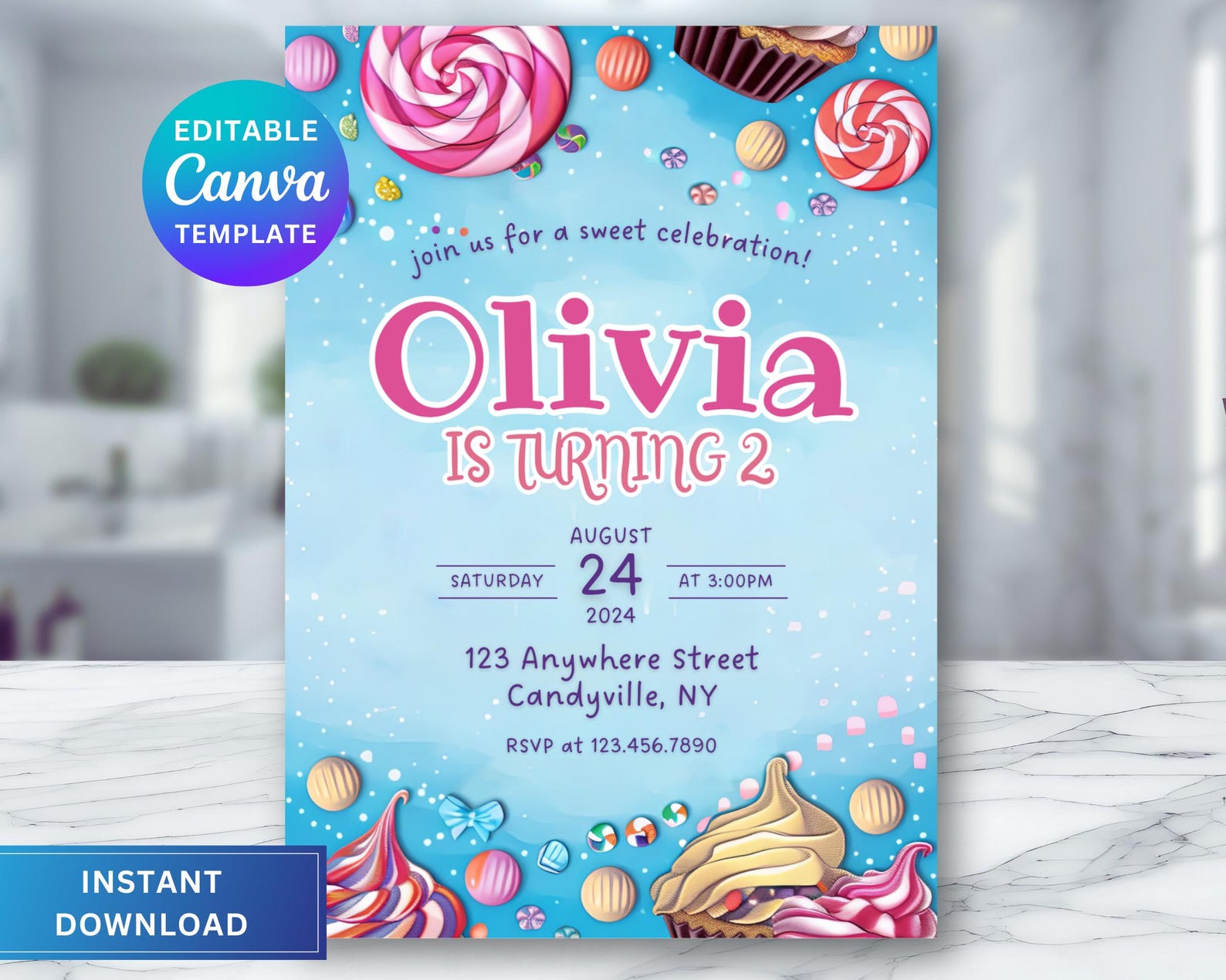 Candy Birthday Invitation, Candy Land Theme Birthday, Two Sweet Party ...