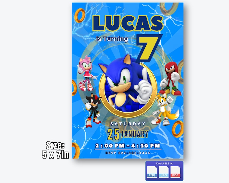Sonic the Hedgehog Invitation, Sonic Boys Birthday Party Digital ...