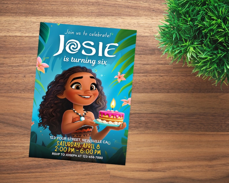 Invitación de cumpleaños de Moana, fiesta de Moana Girls Luau ...