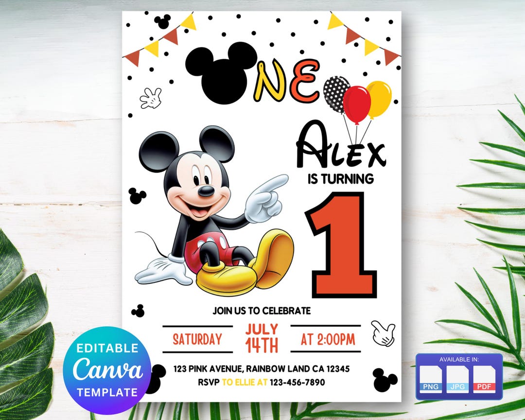 Mickey Birthday Invitation, First Birthday, Oh Twodles Birthday Card ...