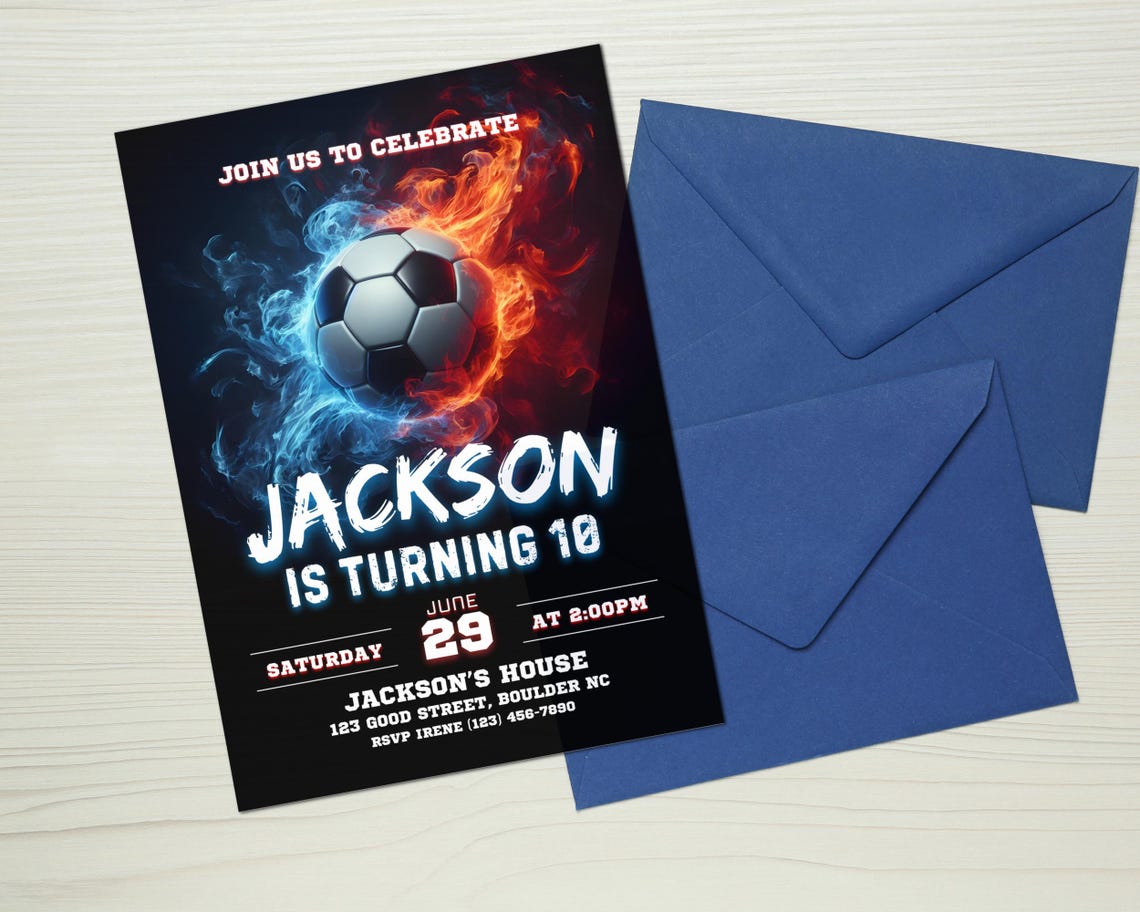 Editable Soccer Birthday Invitation, Soccer Theme Birthday Party ...