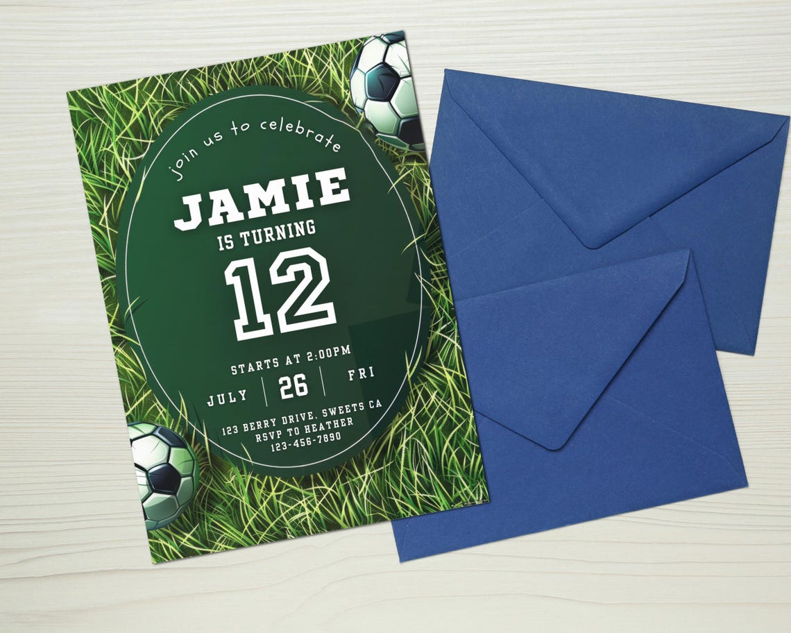 Editable Soccer Birthday Invitation, Soccer Theme Party, Digital ...