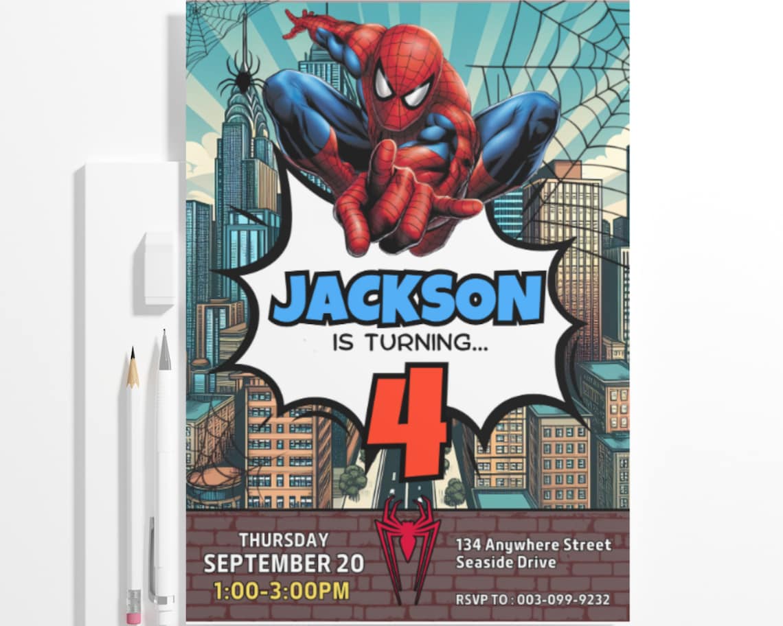 Invitación de Spider-Man, invitación digital para fiesta de cumpleaños ...