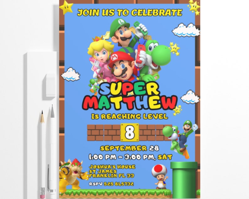 Super Mario Invitation, Super Mario Bros Birthday Party Digital ...