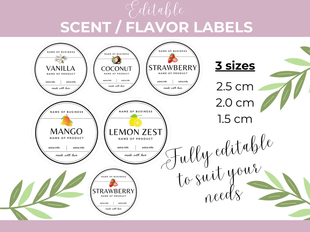 Editable Flavor Labels Template, Feminine Scent Name Labels, Custom ...