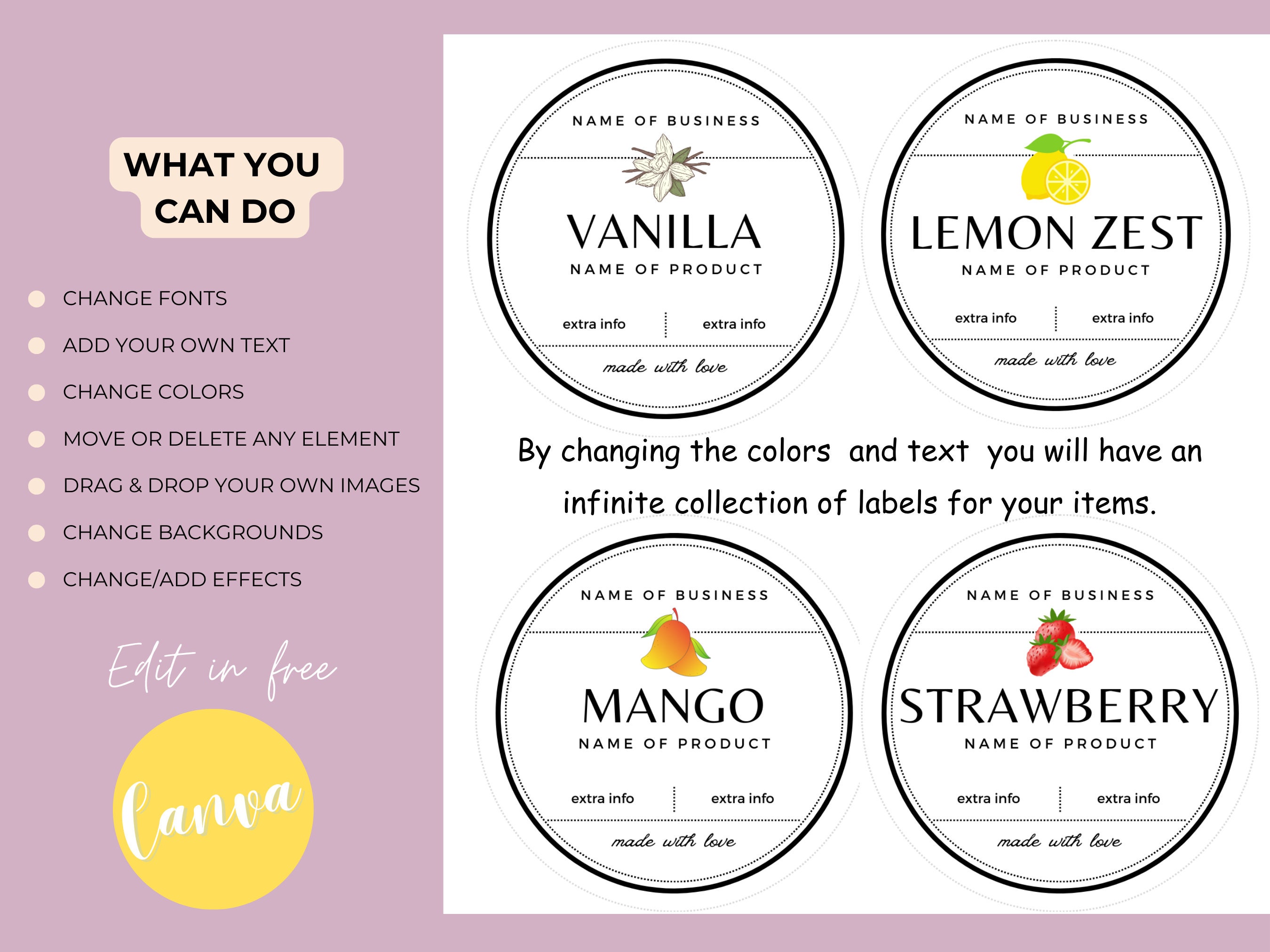 Editable Flavor Labels Template, Feminine Scent Name Labels, Custom ...
