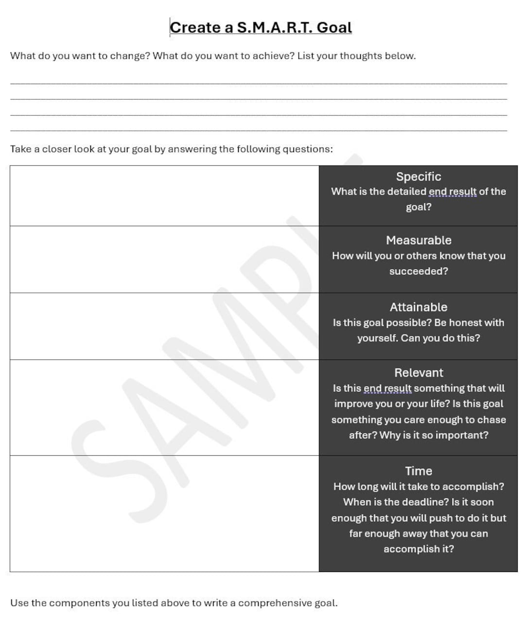 Set a S.M.A.R.T. Goal Worksheet - Etsy