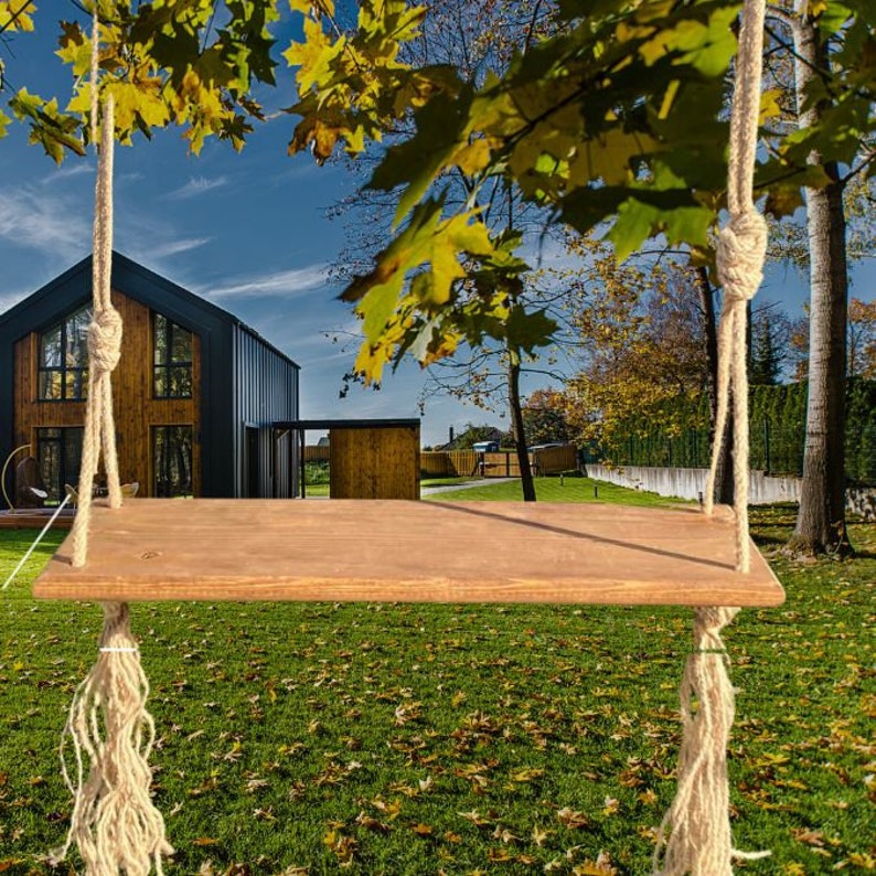 Handcrafted Wooden Rope Swing, Rustic Long Lasting Outdoor Swing, Tree ...