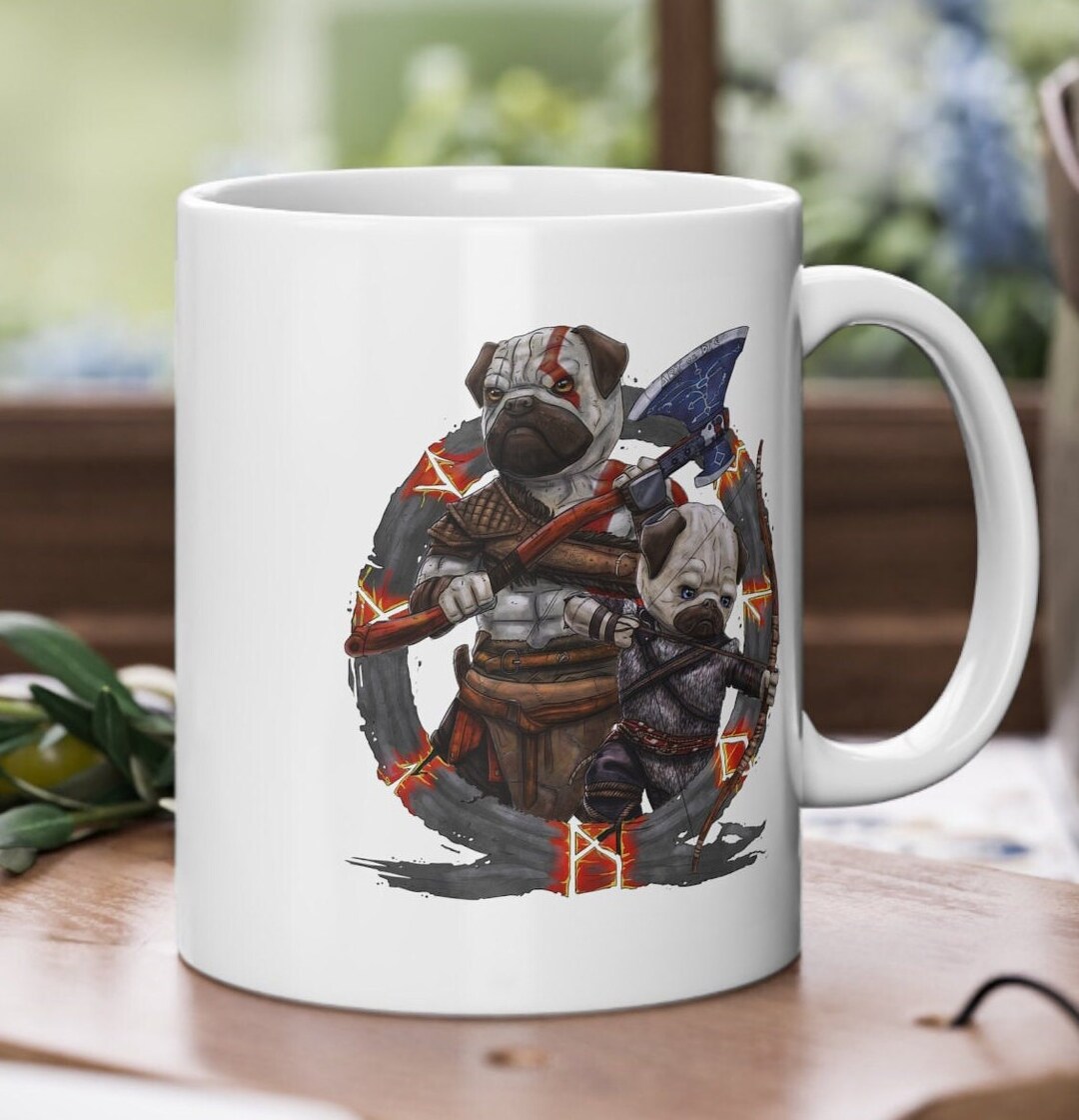 God of War - Kratos Mug With Pug Heads - Unique Gift for Gamers and Dog ...