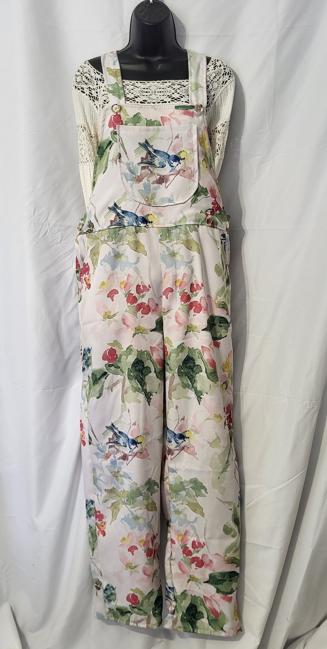 Bib Overalls, Upcycled, One of a Kind, Floral/bird Print, Magnolia ...